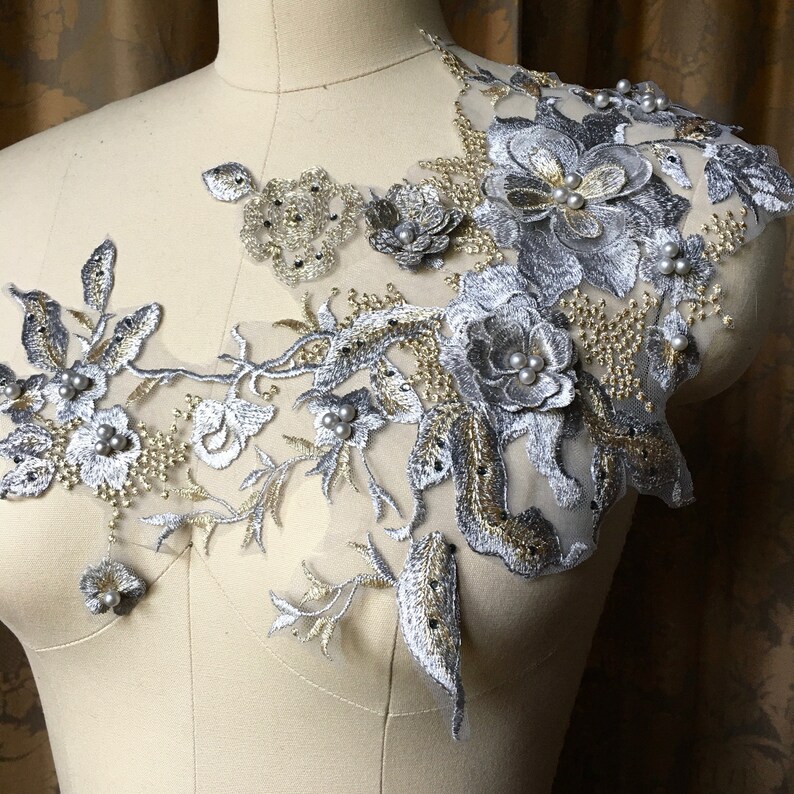 SILVER & GOLD 3D Applique Beaded and Embroidered for Lyrical - Etsy
