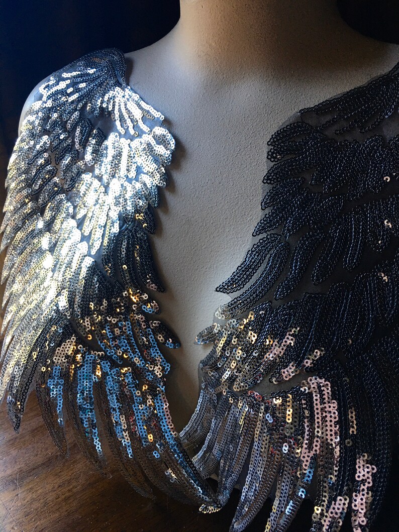 SILVER Beaded WINGS Lace Applique Pair for Lyrical Dance, Garments ...