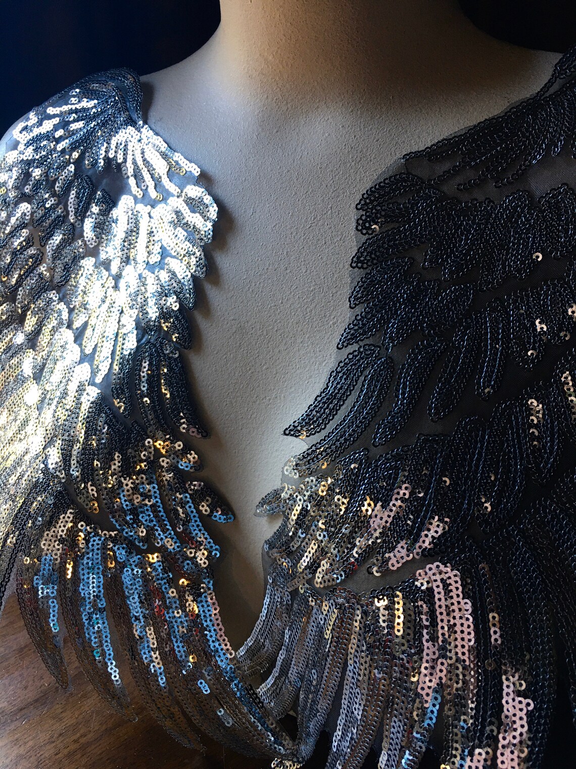 SILVER Beaded WINGS Lace Applique Pair for Lyrical Dance, Garments ...