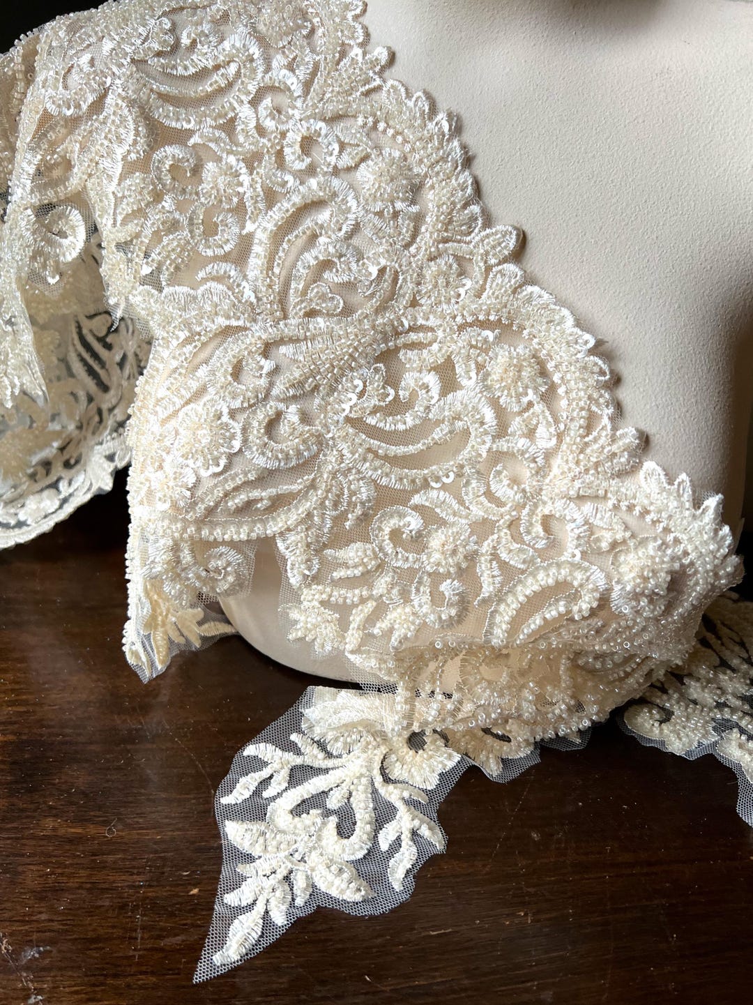 ALABASTER Beaded Trim: 12" Wide, Glass Bead Applique, F243 - Etsy