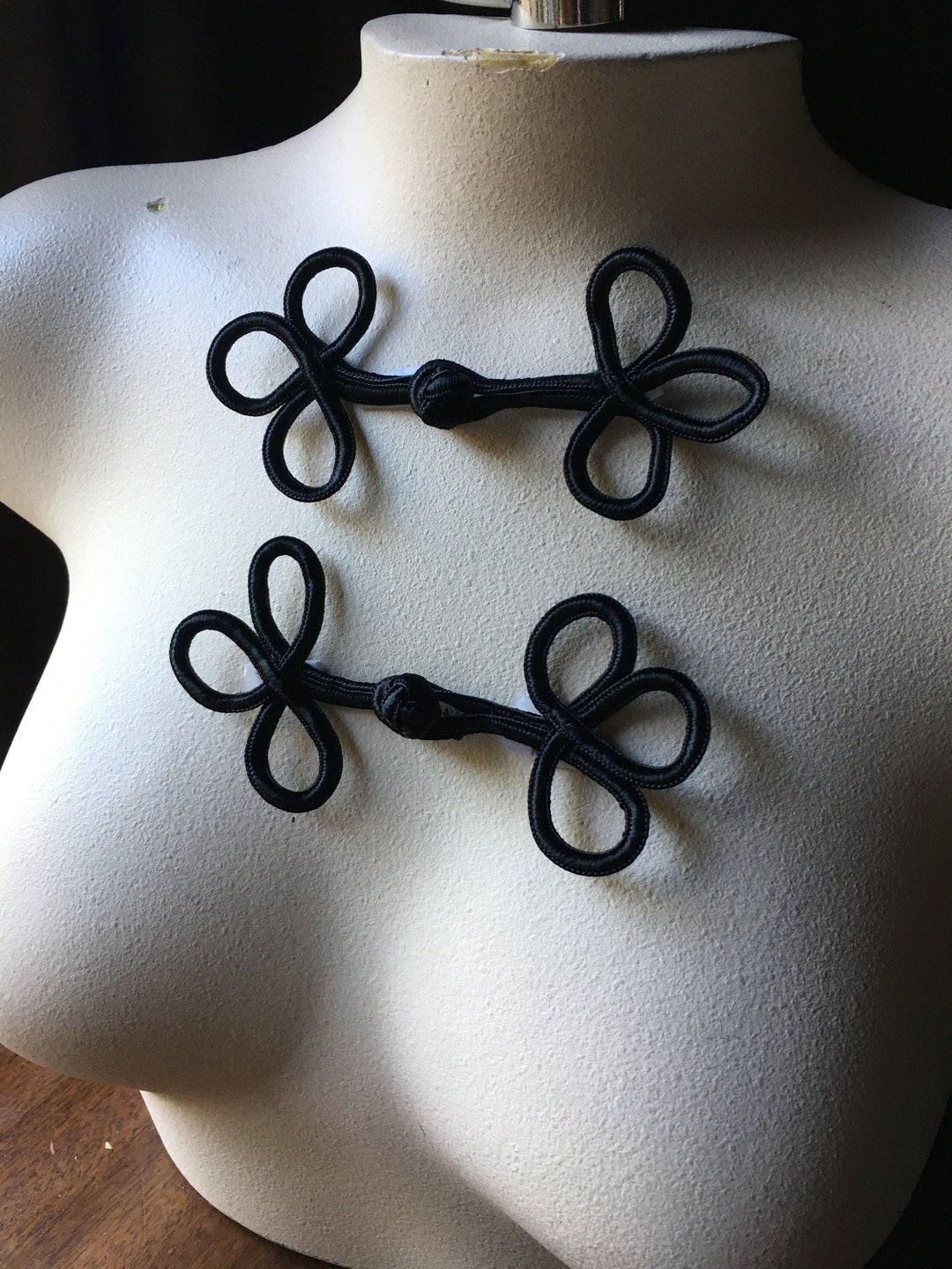 2 BLACK Frog Closures Chinese Buttons for Garments, Reenactment ...