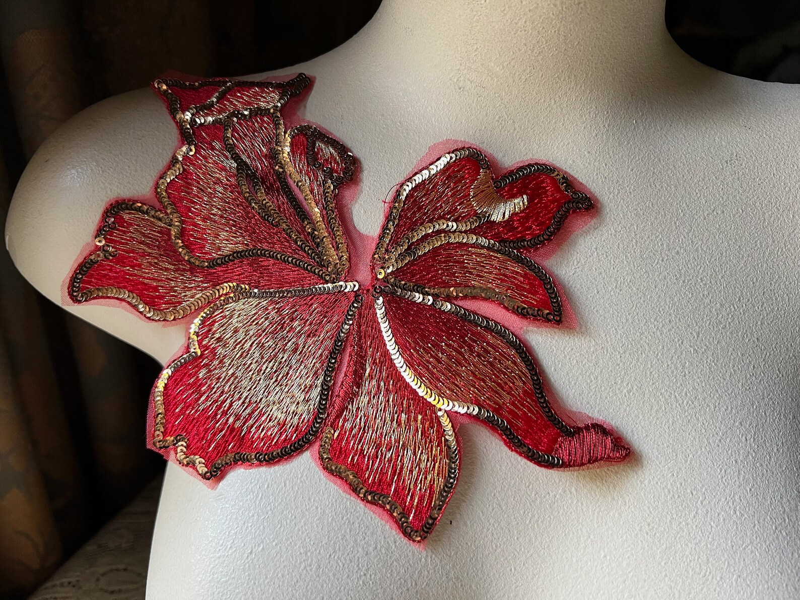 RED & GOLD Lace Applique Beaded Flower for Lyrical Dance, Ballet ...