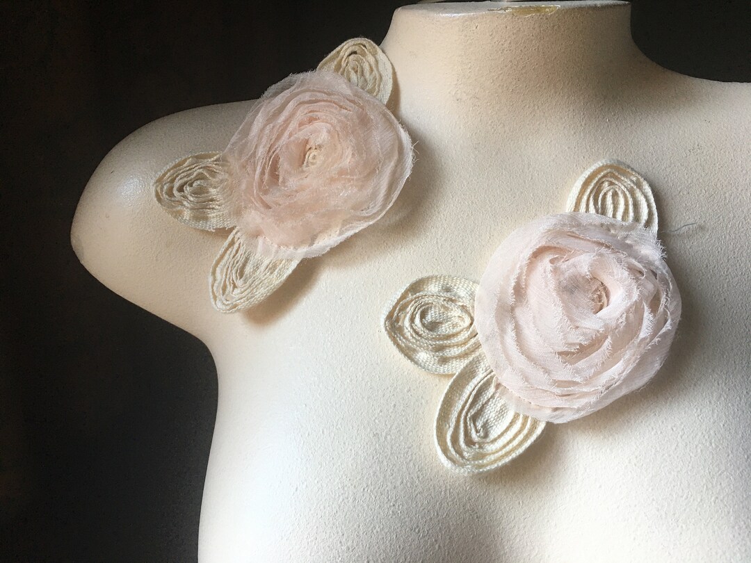 2 Ivory & Blush Chiffon Flower Appliques for Lyrical Dance, Bridal ...
