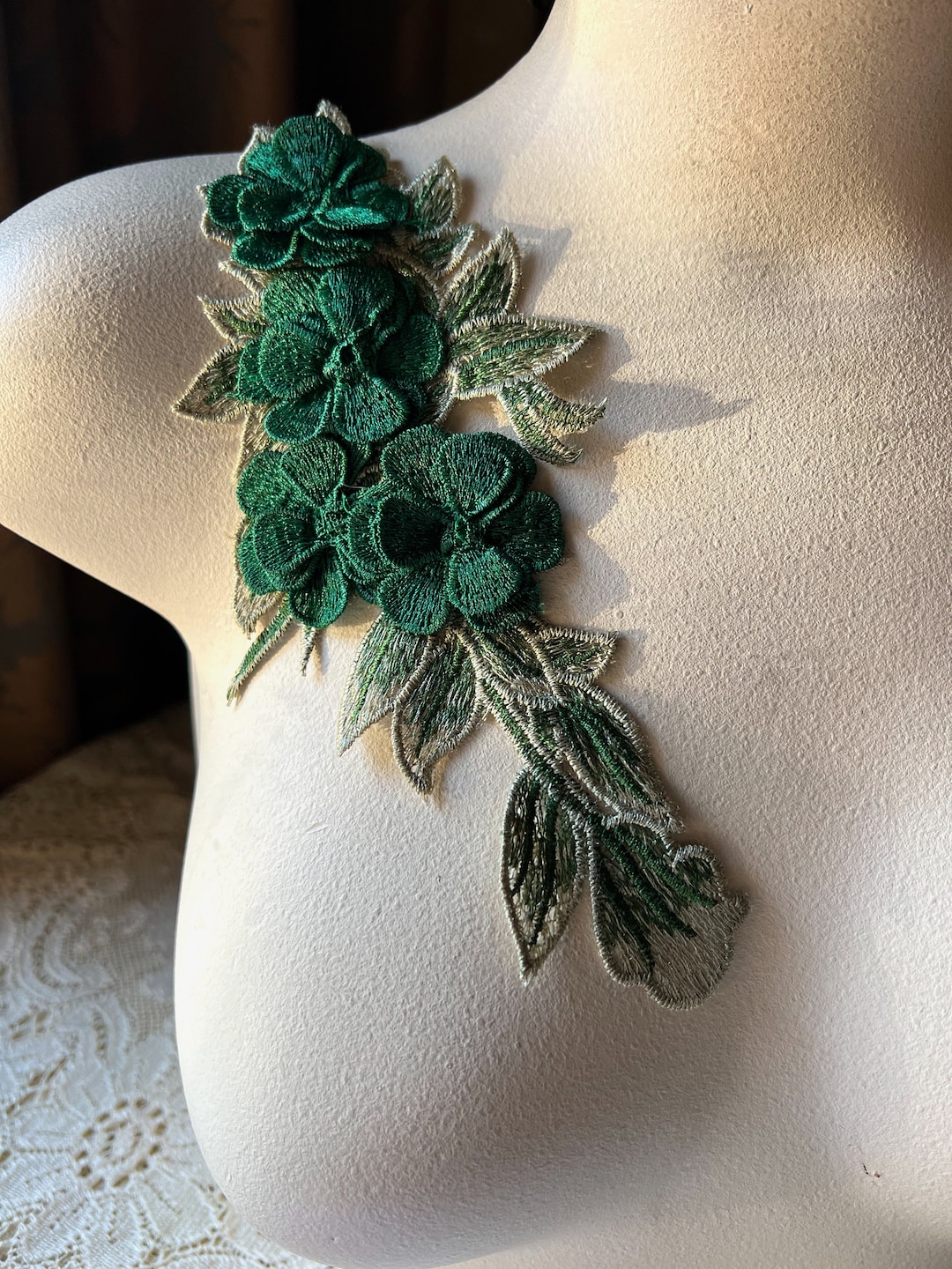 Dark Green 3D Rose Lace Applique: Costume, Dance, Bridal CA 948 Ndl - Etsy