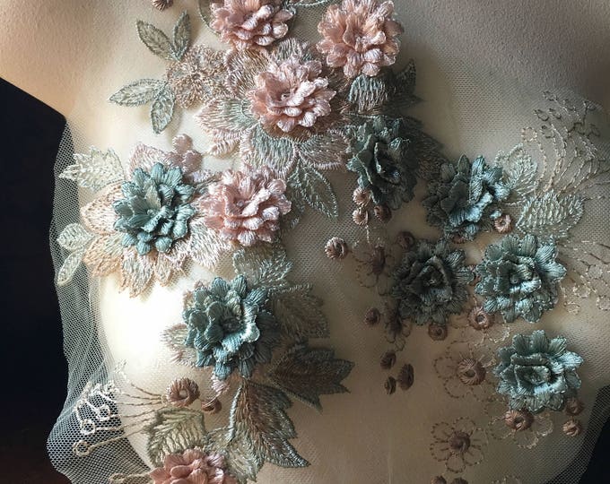 Blush Pink & Aqua Jade 3D Applique #1 , for Lyrical Dance, Ballet ...