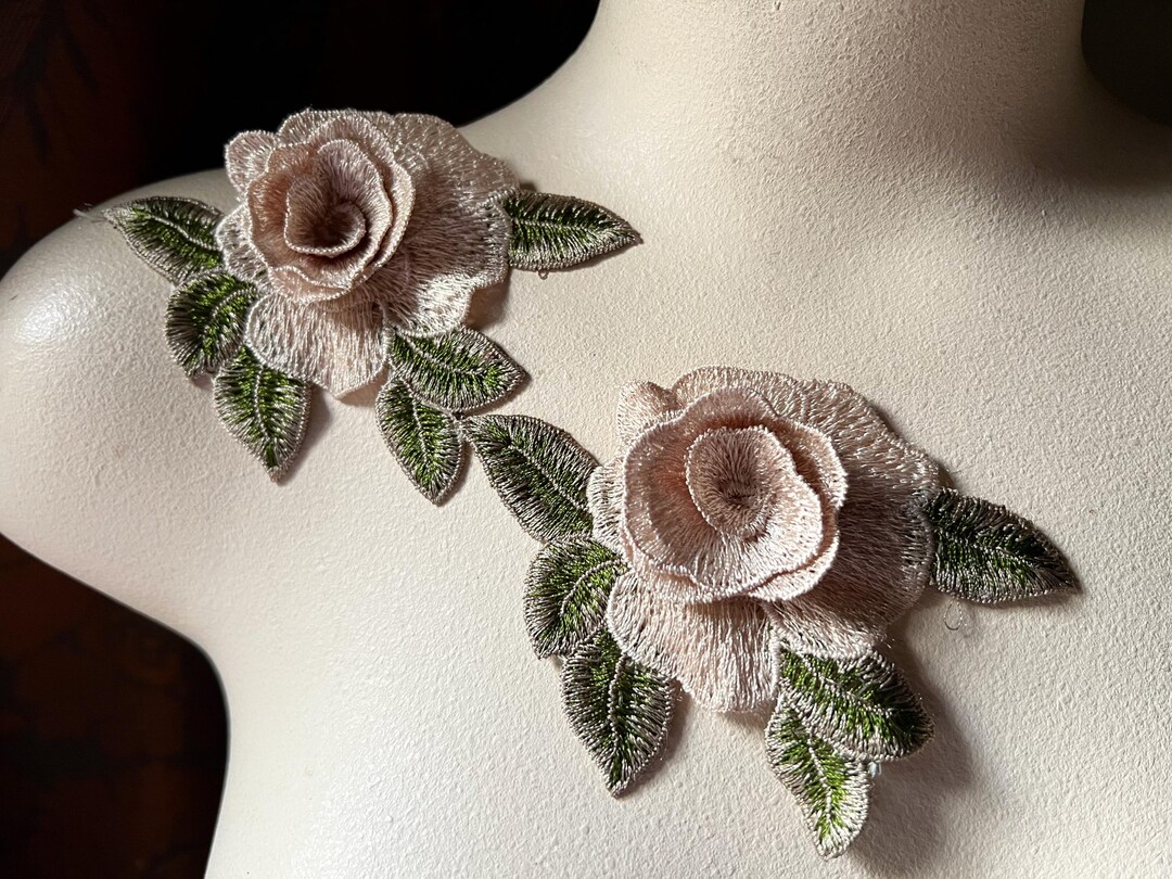 2 BEIGE Rose 3D Appliques Lace Appliques for Grad Gowns, Garments ...