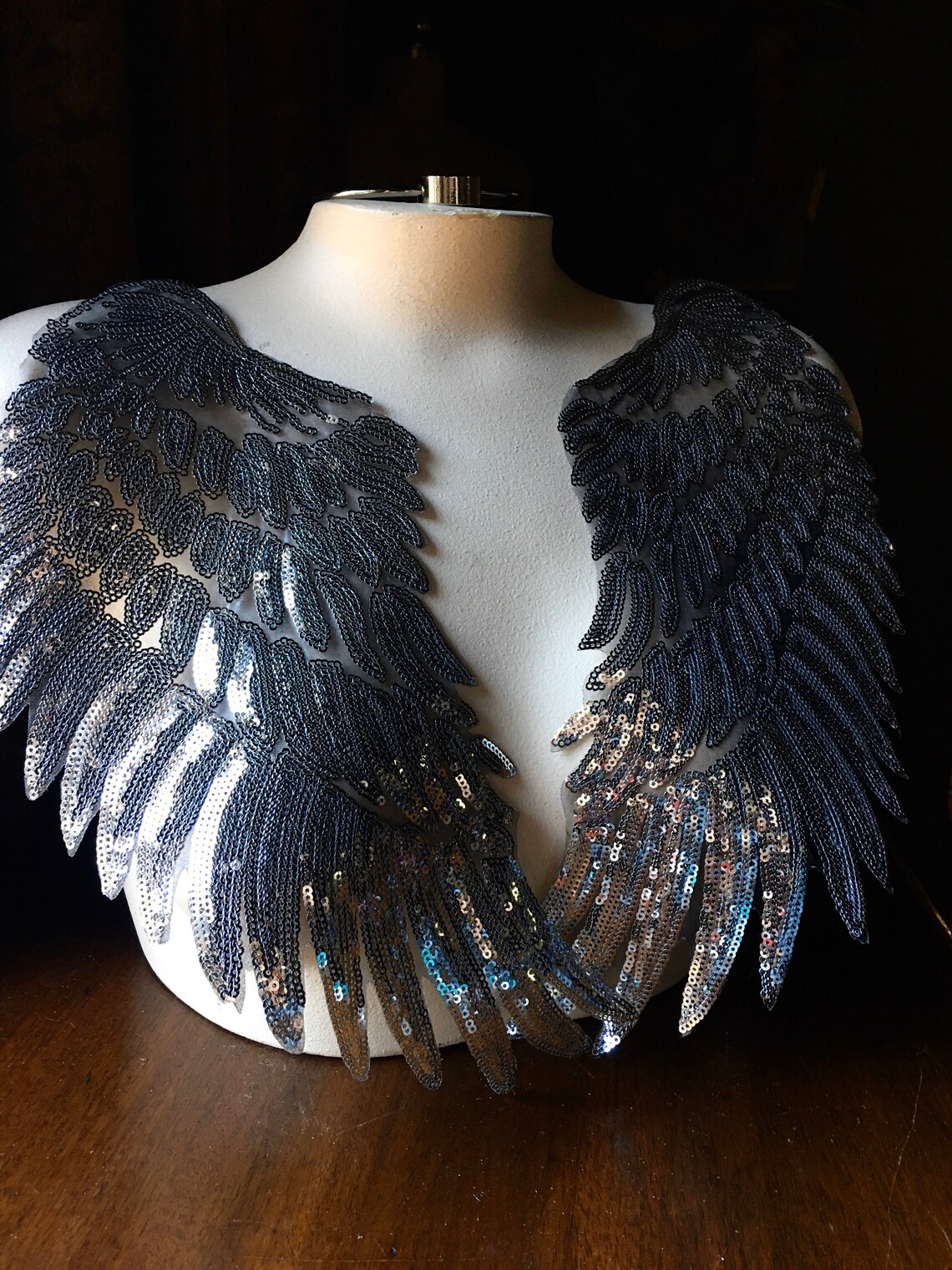 BLACK Beaded WINGS Lace Applique Pair for Lyrical Dance, Garments ...