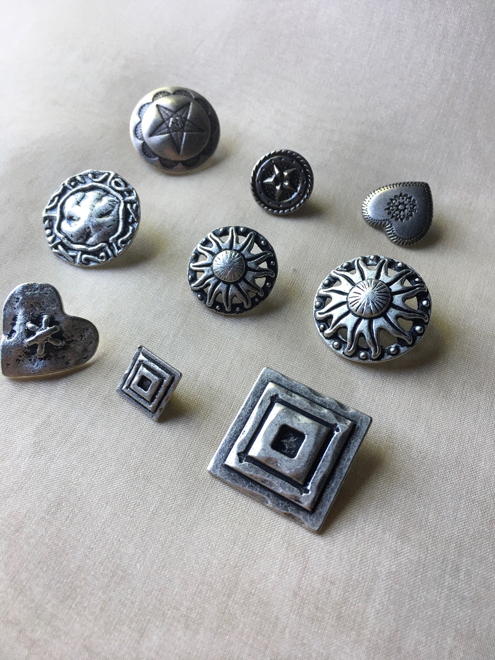 7 Southwestern Sun Style Metal Buttons 36L 23mm for Garments, Jewelry ...