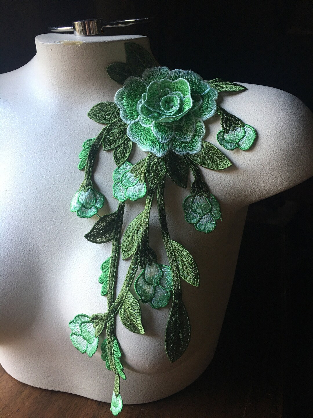 Green 3D Rose Lace Applique: Floral Costume Design, Boho Bridal CA 947 ...