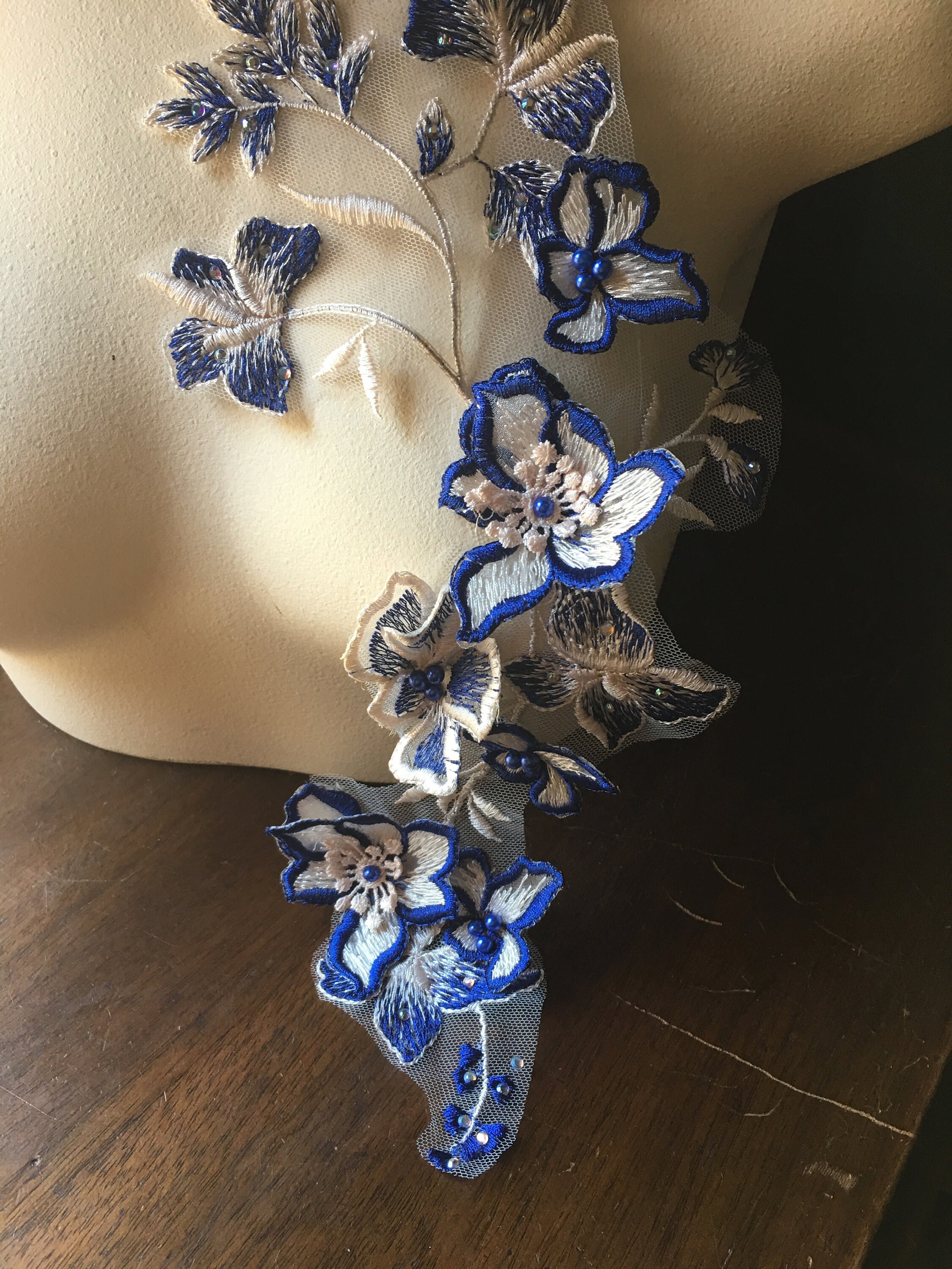 Sapphire Blue 3D Applique 2 Beaded and Embroidered for - Etsy