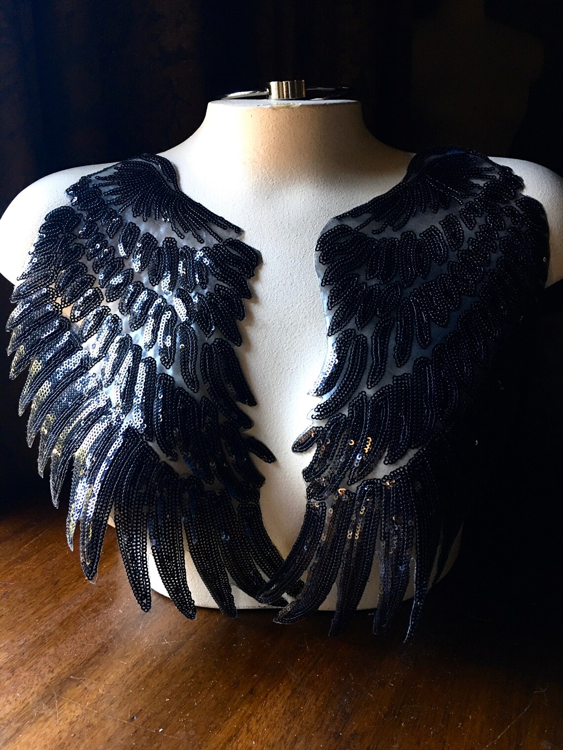 BLACK Beaded WINGS Lace Applique Pair for Lyrical Dance, Garments ...