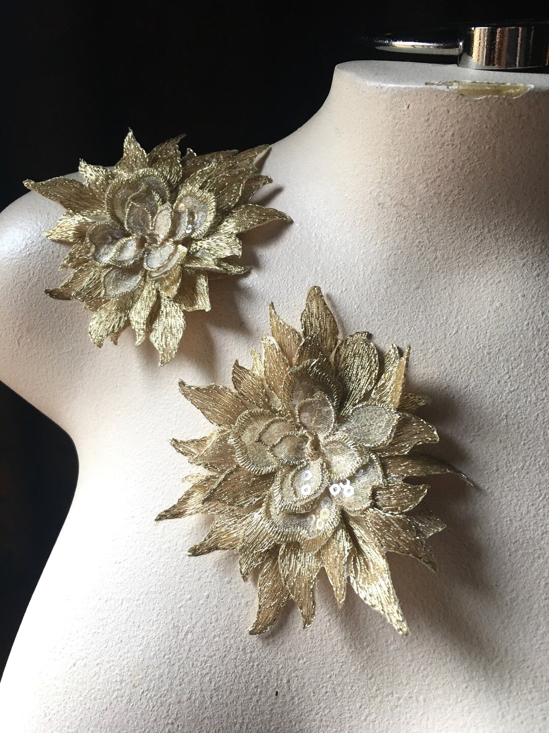 2 Pcs. Gold 3D Beaded Flower Appliques: Lyrical Dance, Ballet Costumes ...
