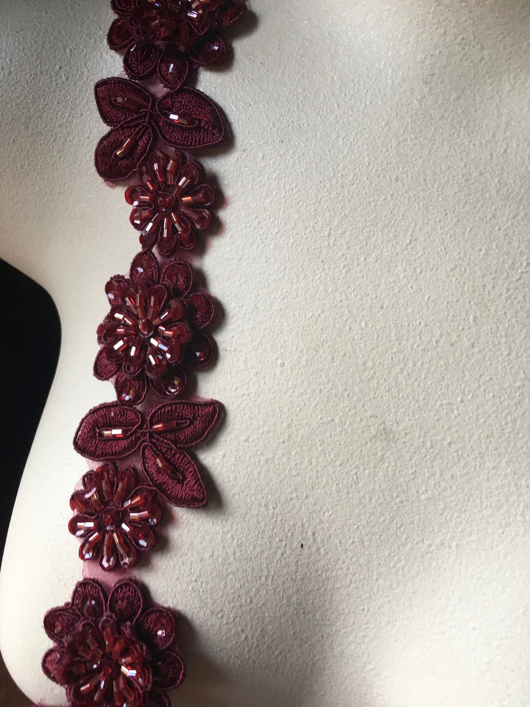 12" BURGUNDY Beaded Applique Trim 12" for Lyrical Dance, Ballet ...