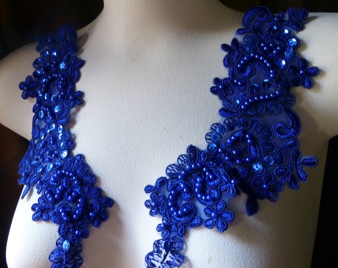 Sapphire Royal Blue Appliques Beaded Lace Applique PAIR for Lyrical ...