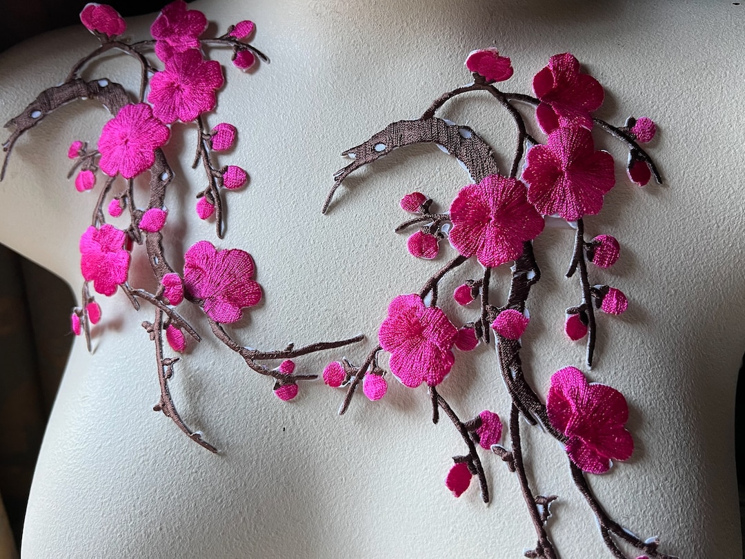 2 Fuchsia Cherry Blossom Appliques: Iron on Costume Embellishments IRON ...