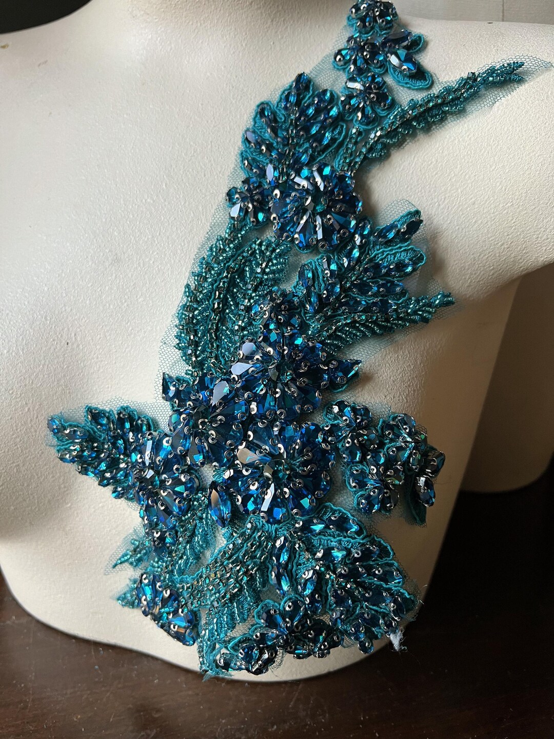 TEAL RHINESTONE Applique Beaded for Lyrical Dance, Ballroom Dance ...