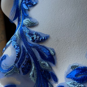 Royal Blue Beaded Applique Pair: Couture Costume Embellishment F170 - Etsy