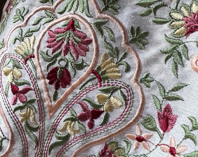 Fine Embroidered Fat Quarter Fabric: Pink, Green, Burgundy Embroidery ...