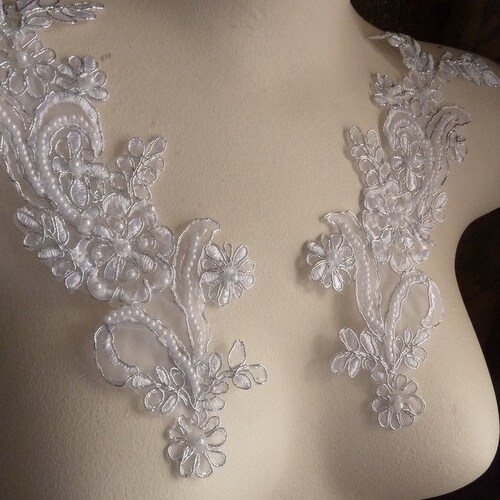 Metallic Silver Beaded Applique Beaded Applique Lace Pair for - Etsy