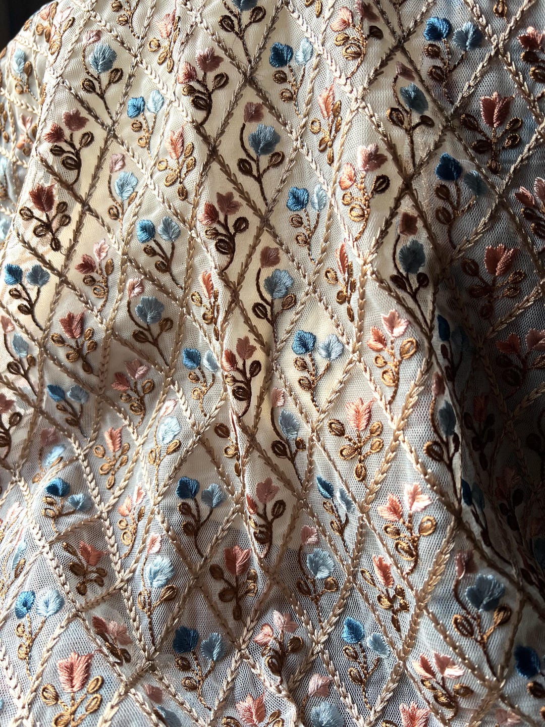 Fat Quarter BLUE & Terra Cotta NET #4 Fabric Embroidered FQ66 - Etsy