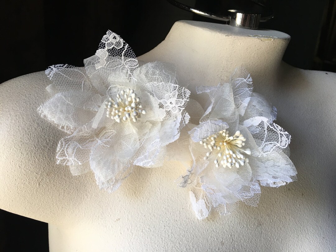 2 Ivory Lace Flower Pins for Bridal, Ballet, Sashes, Shoes, Headbands ...