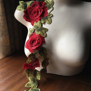 RED Rose Applique LONG 3D Lace for Garments, Costume Design CA 838 - Etsy