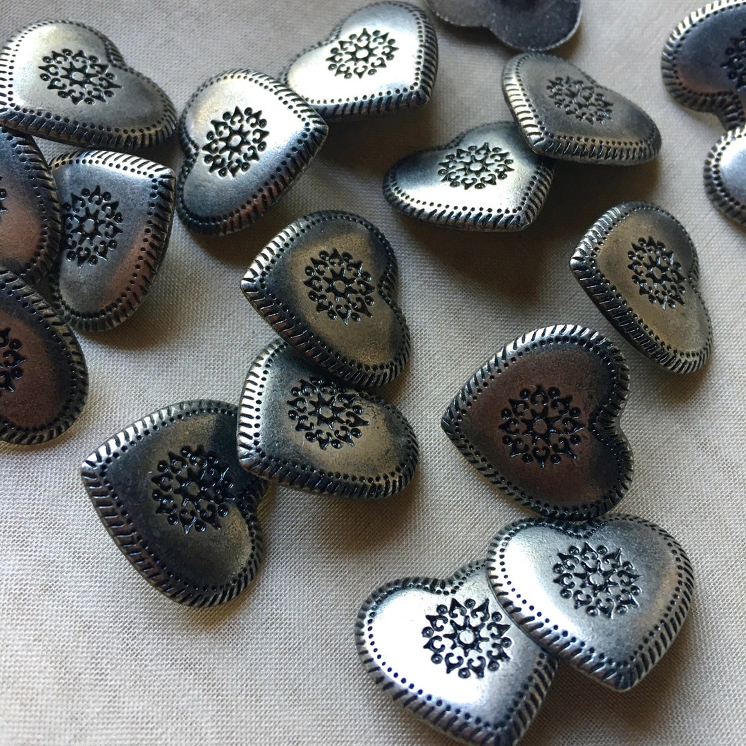 7 HEART Buttons Concha Southwest Style Buttons 28L for Crafts, Garments ...