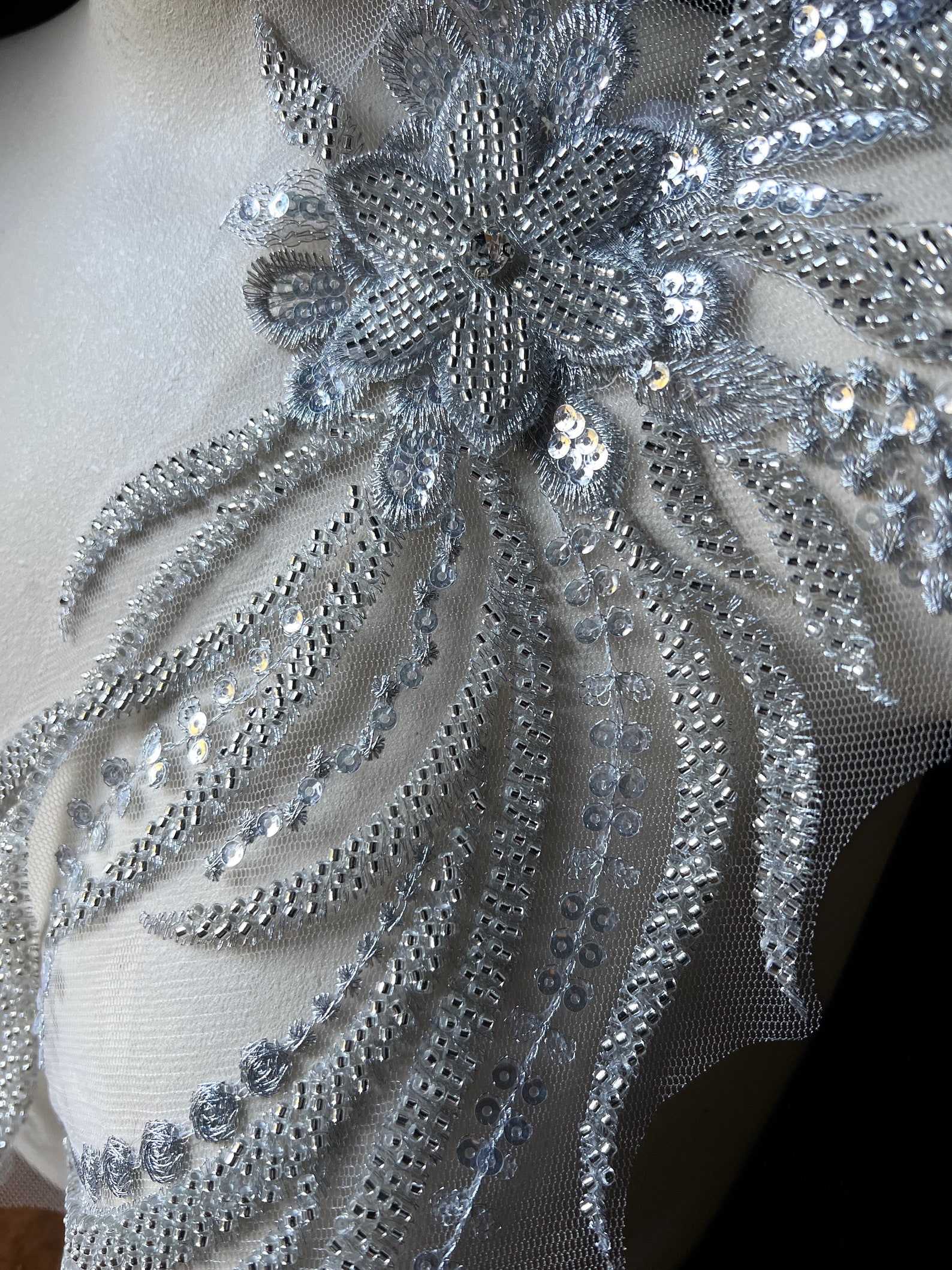SILVER Beaded 3D Applique #2 for Prom, Bridal, Lyrical Dance, Costumes ...