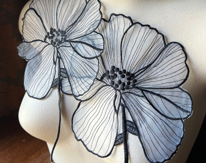 2 Pieces Black Lace Applique Flowers for Lyrical Dance, Ballet ...
