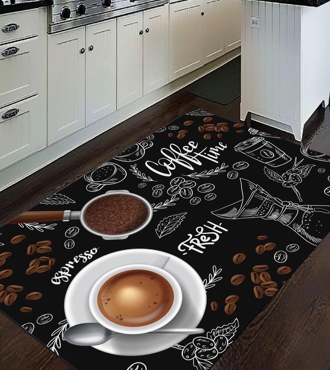 Coffee Digital Print Kitchen Rug | Modern Area Rugs | Housewarming Gift ...