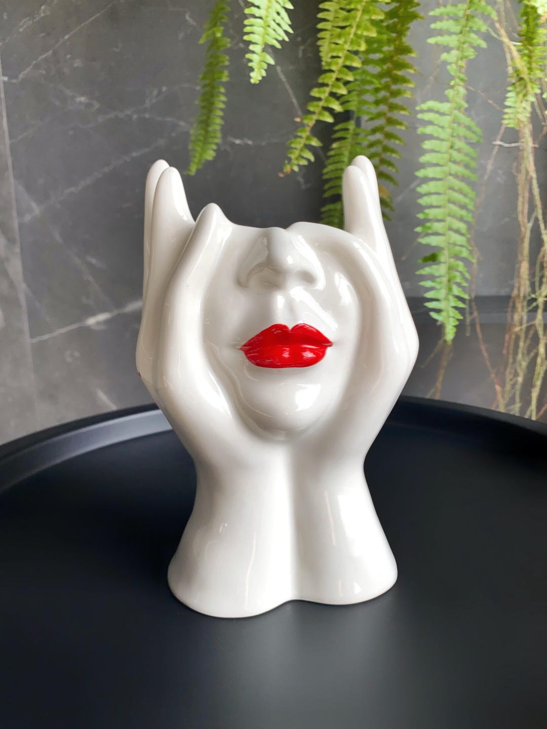 Woman Face Ceramic Vase With Red Lips | Modern Abstract Art Vase ...