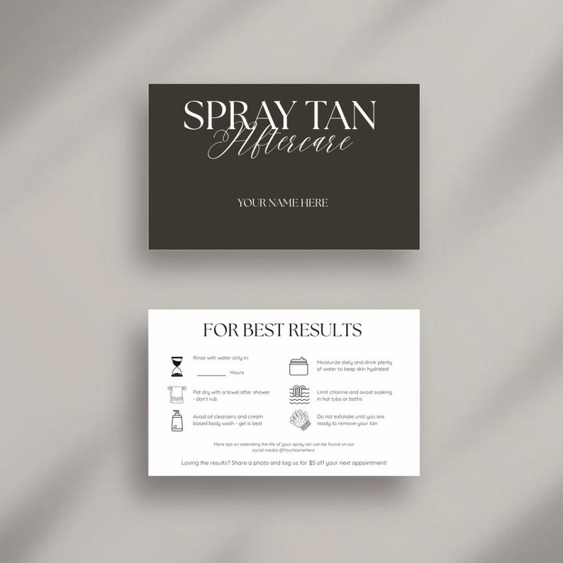 Spray Tan Aftercare Card Template - Etsy