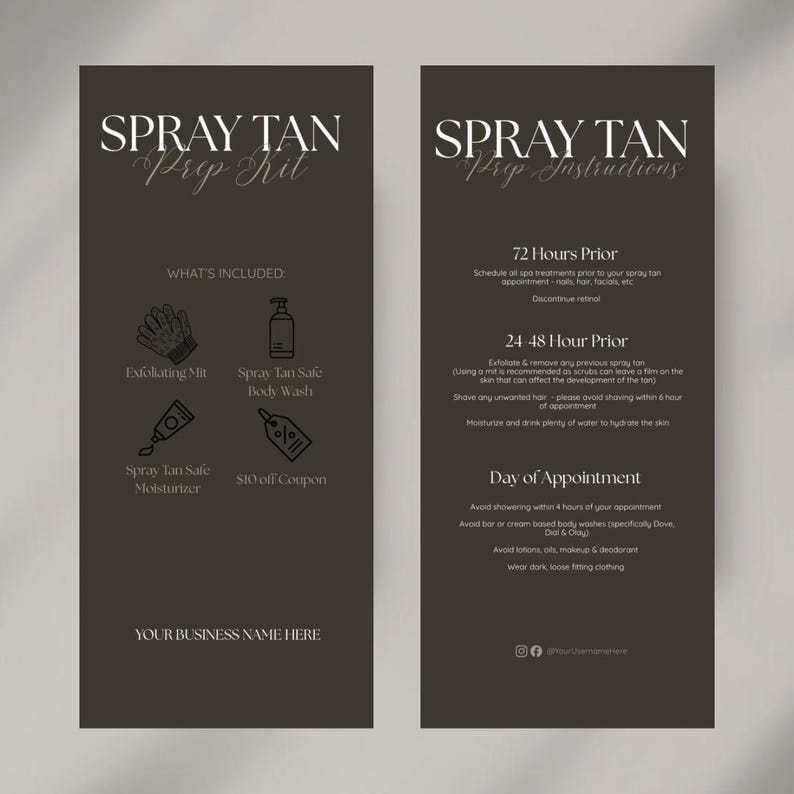 Spray Tan Prep Kit Card Template for Canva - Etsy