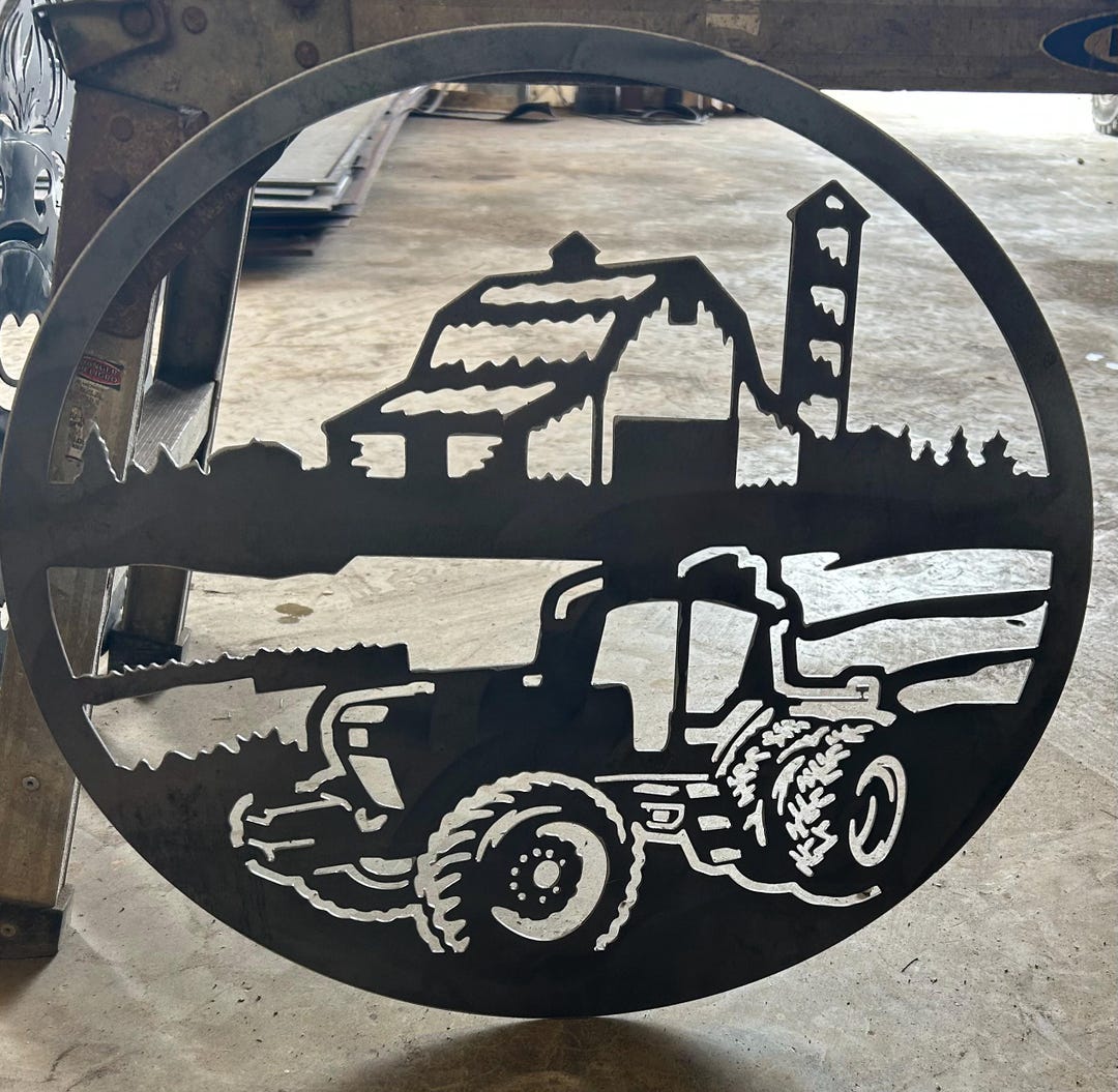 Metal Farm Scene Wall Art: Round Tractor & Barn Picture (22x20 In) - Etsy