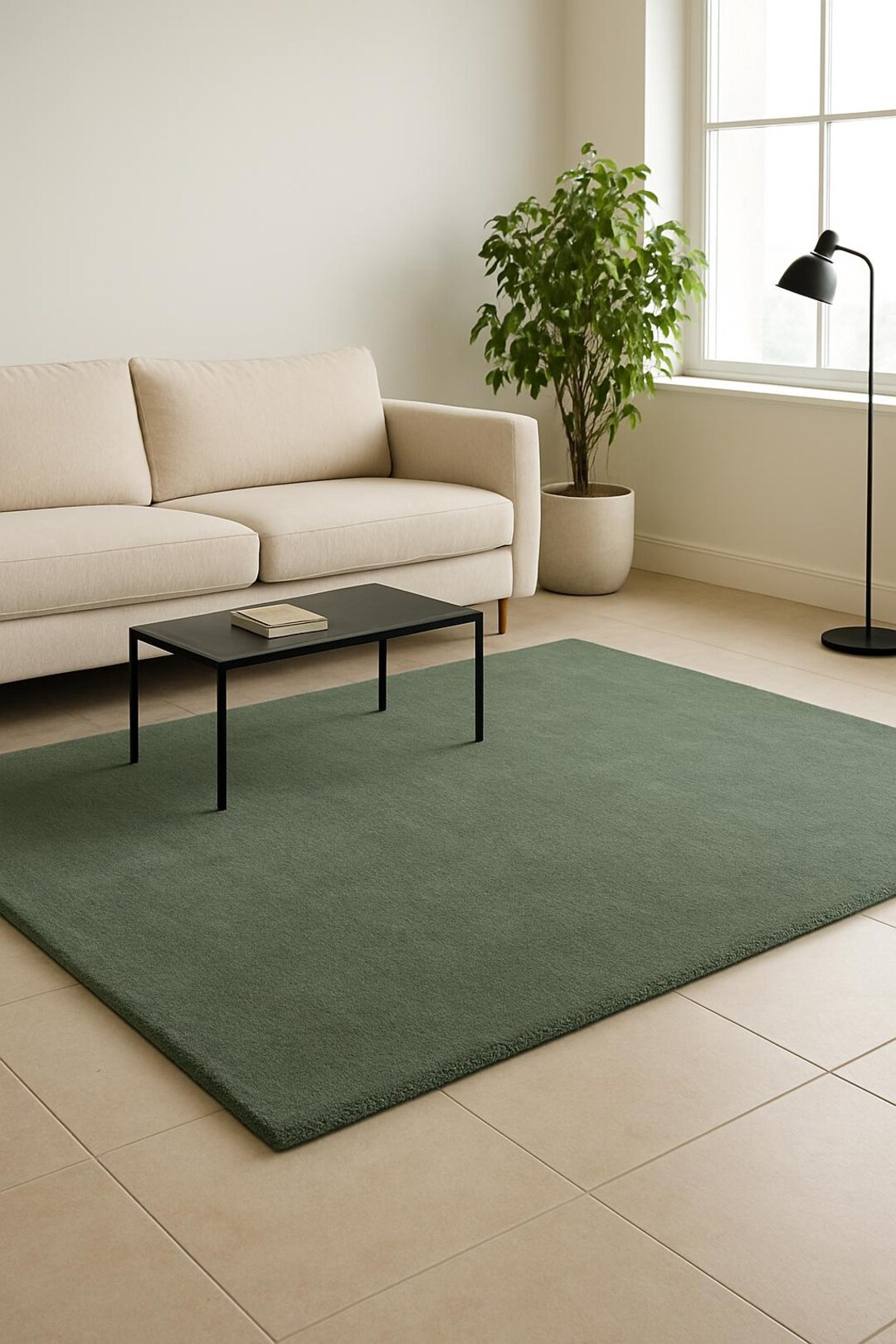 Hand Tufted Wool Rug Solid Green Minimalist Modern Plain Area Rug Home ...