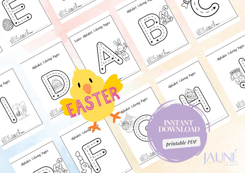 Easter Alphabet Tracing Coloring Pages for Kids - Etsy