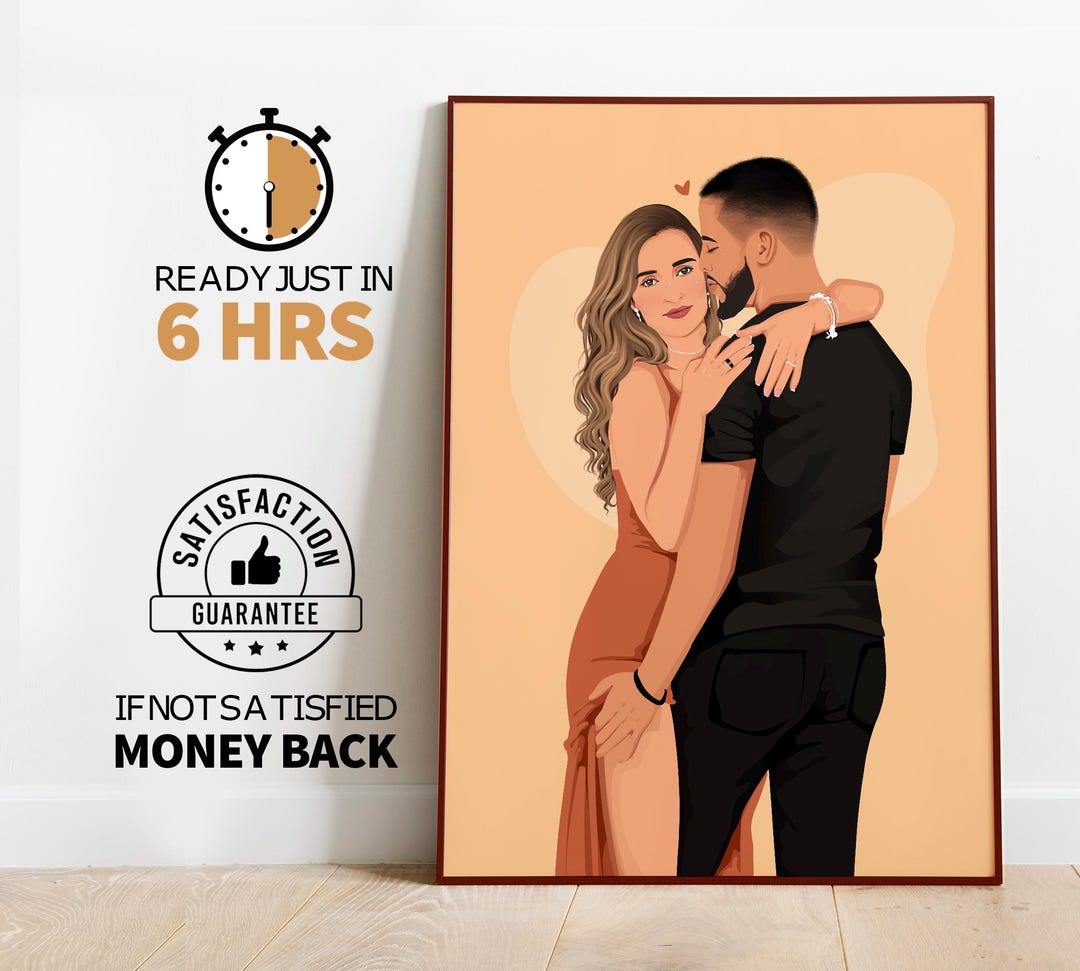 Couple Portrait, Gift for Couple, Faceless Portrait, Engagement Drawing ...