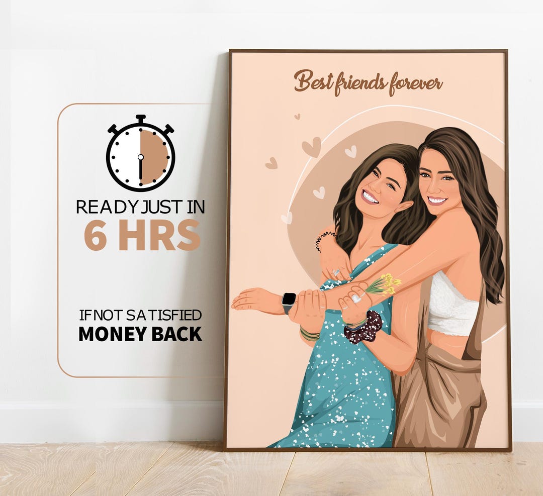 Best Friend Cartoon Portrait, Birthday Gift for Her, Friendship Custom ...