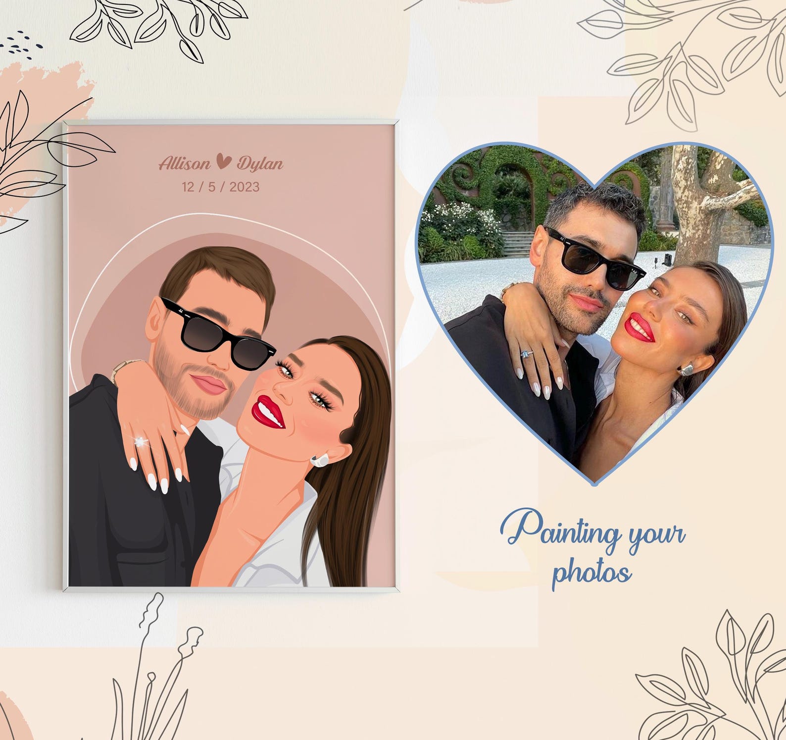 Couple Portrait, Gift for Couple, Faceless Portrait, Engagement Drawing ...