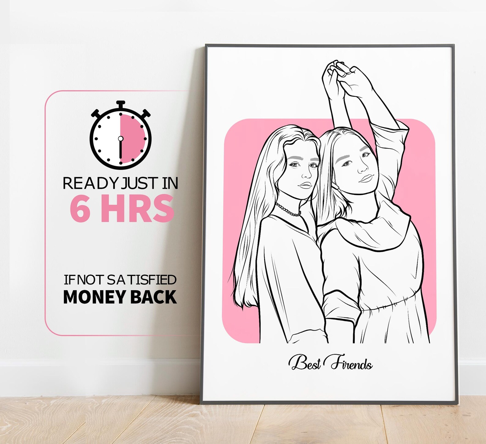 Custom Best Friend Line Drawing, Personalized Gift for Best Friend ...