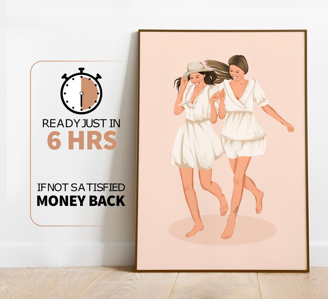 Best Friend Cartoon Portrait, Birthday Gift for Her, Personalized Gift ...