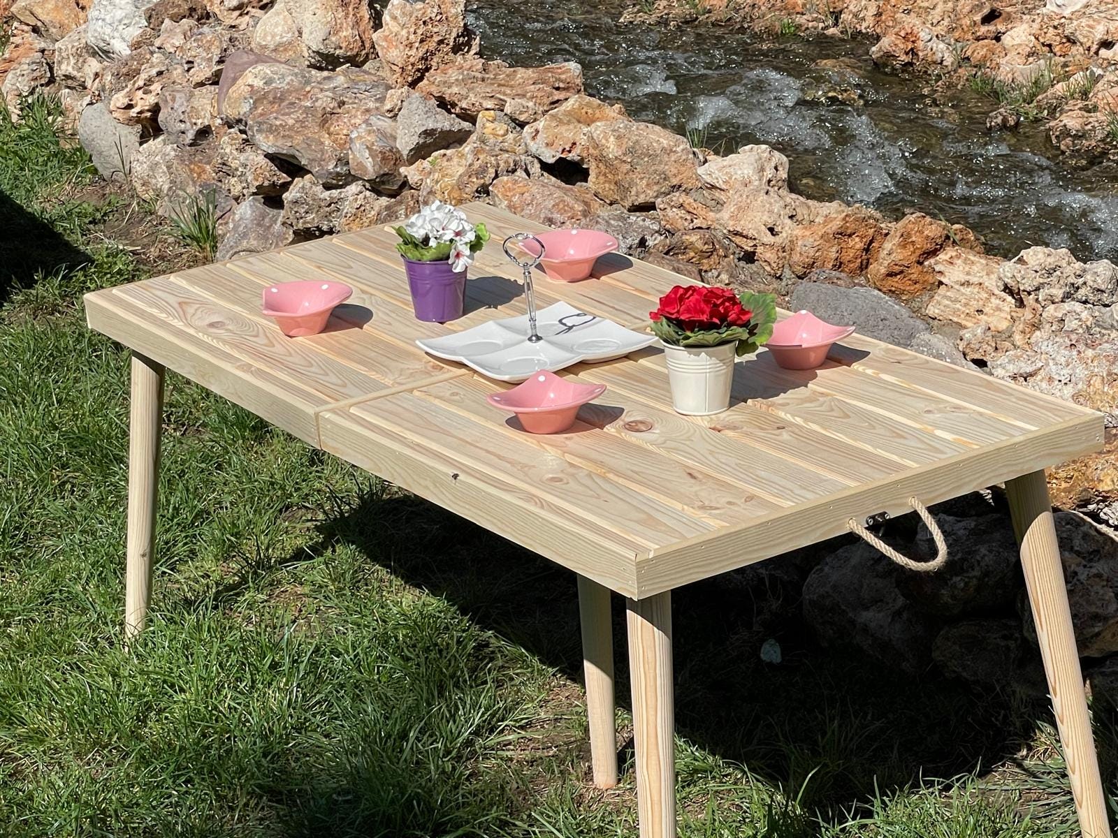 Boho Wooden Folding Picnic Table - Etsy