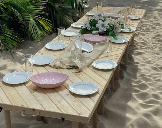 Folding Low Wood Boho Picnic Table With Foldable Legs, Folded Table ...