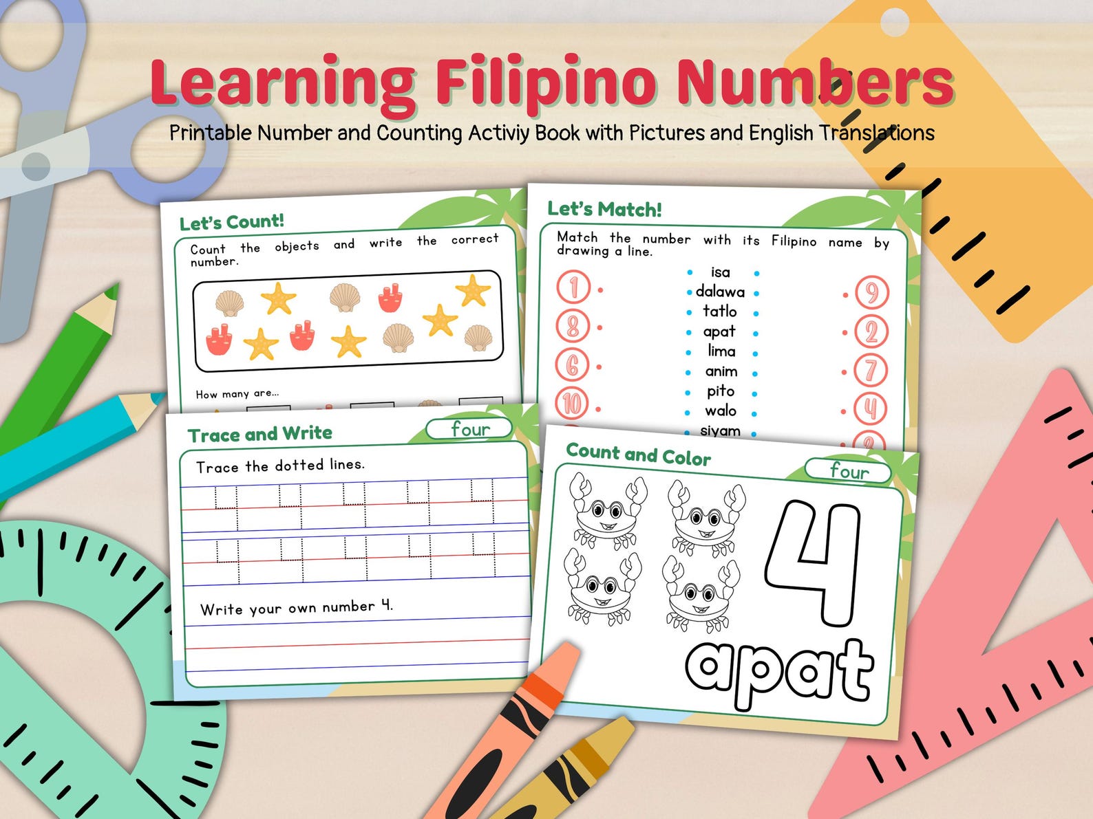 Printable Filipino Numbers Learning Pack for Kids | Tracing, Counting ...