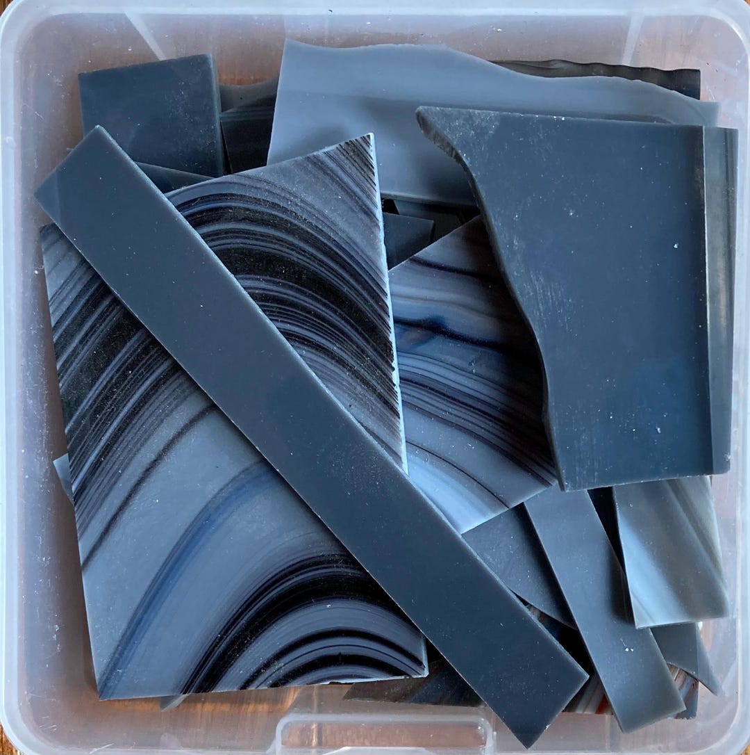 96 COE Gray Fused Glass Scrap Selection in Clear Snap Top Box - Etsy