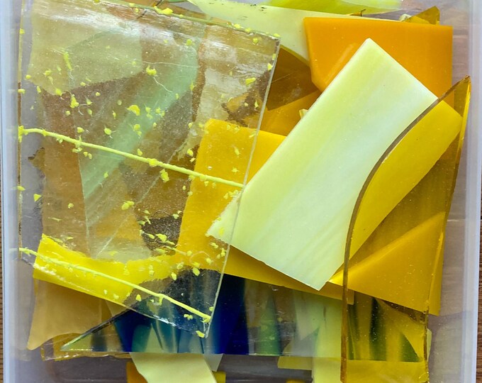 96 COE Yellow Fused Glass Scrap Selection in Clear Snap Top Box - Etsy