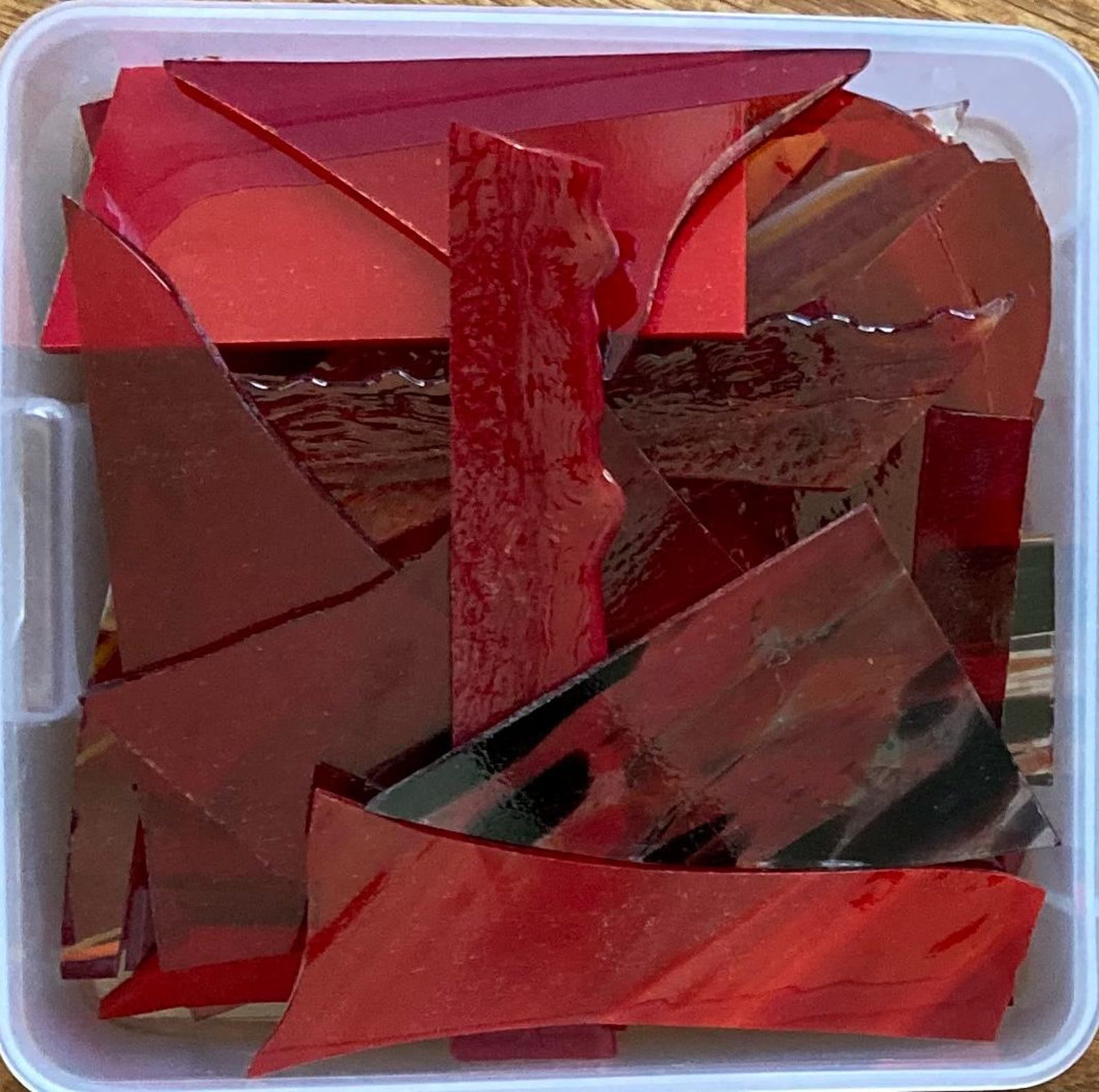 96 COE Red Fused Glass Scrap Selection in Clear Snap Top Box - Etsy