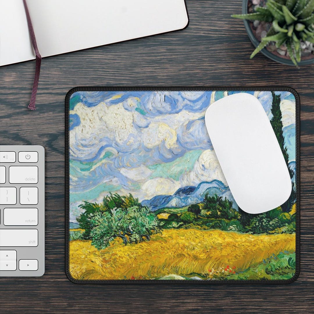 Desk Mat,mousepad,wheat Field With Cypresses,wheat Field Cypress ...