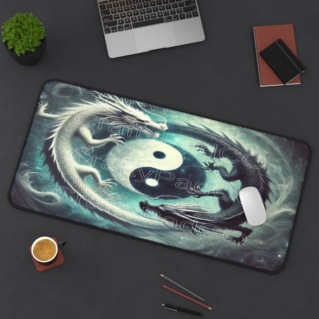 Mousepad,desk Mat,mouse Pad,yin Yang,dragons,white Dragon,black Dragon ...