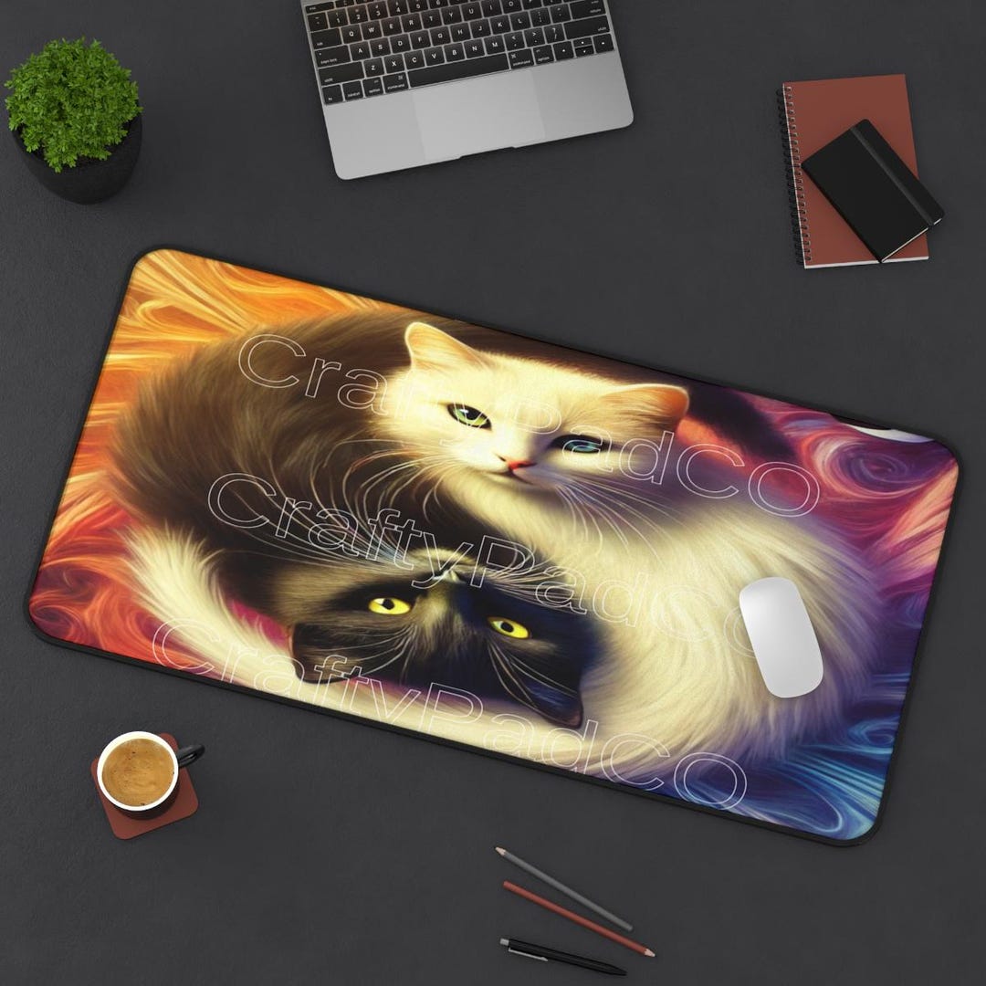 Mousepad,desk Mat,mouse Pad,yin Yang,white Cat,black Cat,black and ...